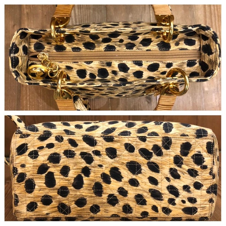 Vintage CHRISTIAN DIOR Leopard Small Lady Dior 2-Way Handbag Rattan ...