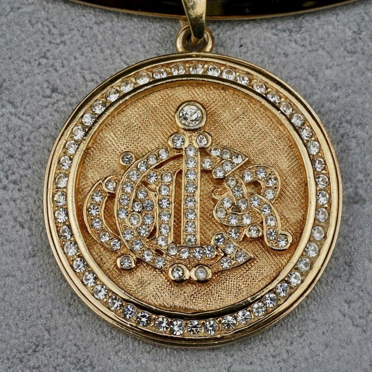 Vintage CHRISTIAN DIOR Logo Insignia Rhinestone Pendant at 1stDibs