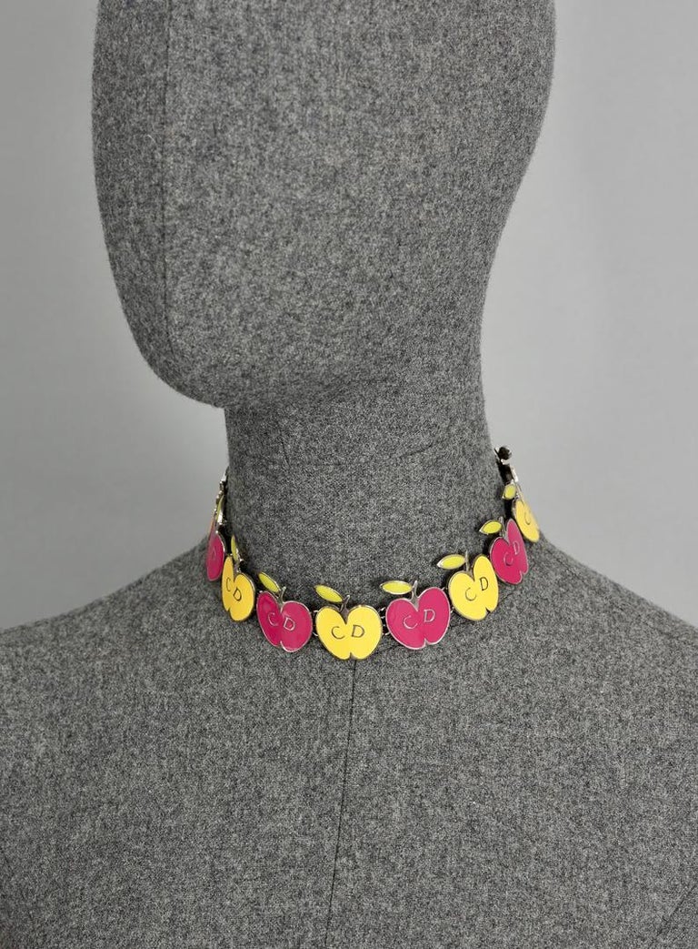 Vintage CHRISTIAN DIOR Logo Pop Enamel Apple Necklace For Sale at 1stdibs