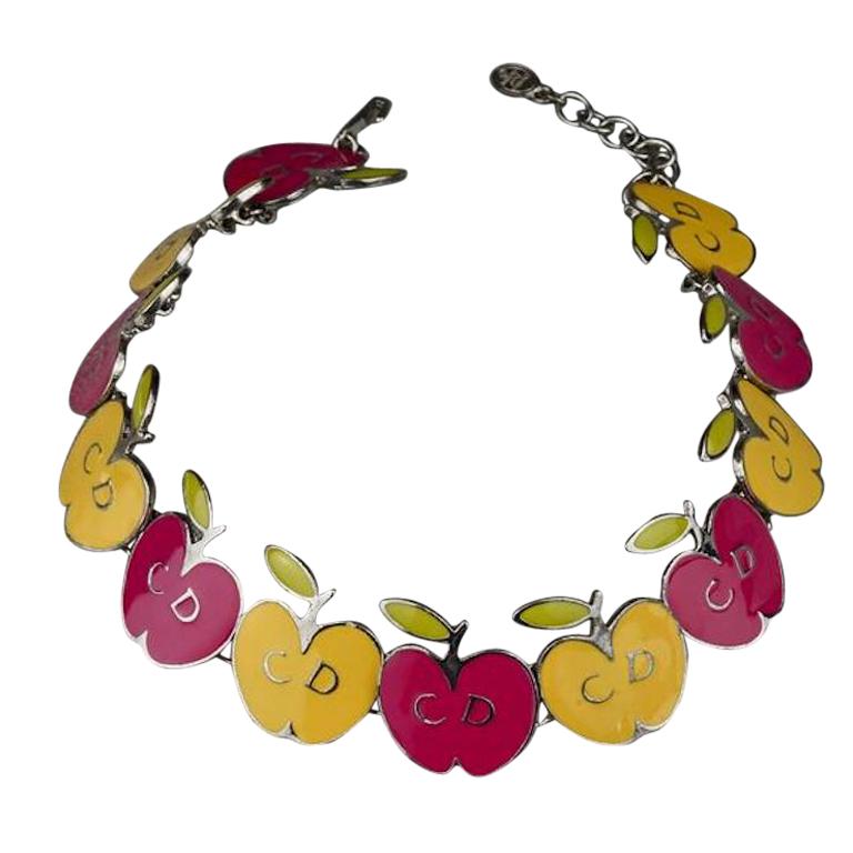 Vintage CHRISTIAN DIOR Logo Pop Enamel Apple Necklace at 1stDibs