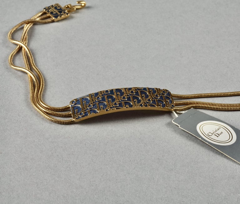 Vintage CHRISTIAN DIOR Monogram Logo Enamel ID Plate Multi Chain ...