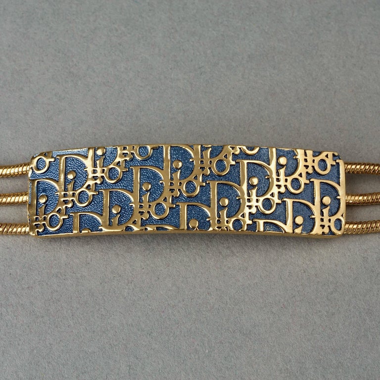 Vintage CHRISTIAN DIOR Monogram Logo Enamel ID Plate Multi Chain ...