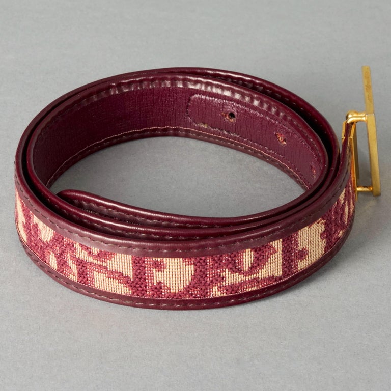 Vintage CHRISTIAN DIOR Oblique Logo Monogram Burgundy Belt For Sale at ...