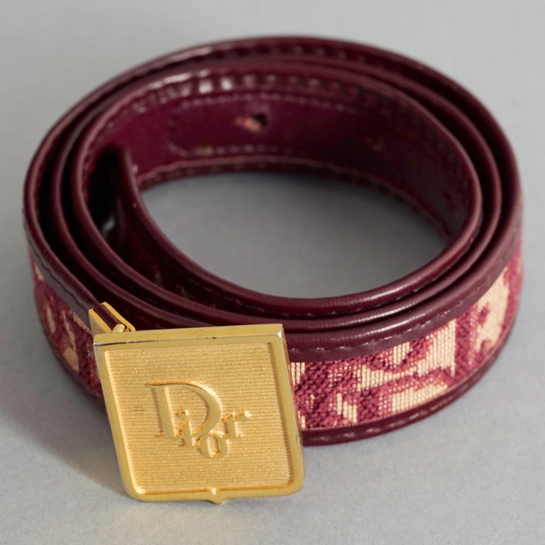 Vintage CHRISTIAN DIOR Oblique Logo Monogram Burgundy Belt For Sale at ...