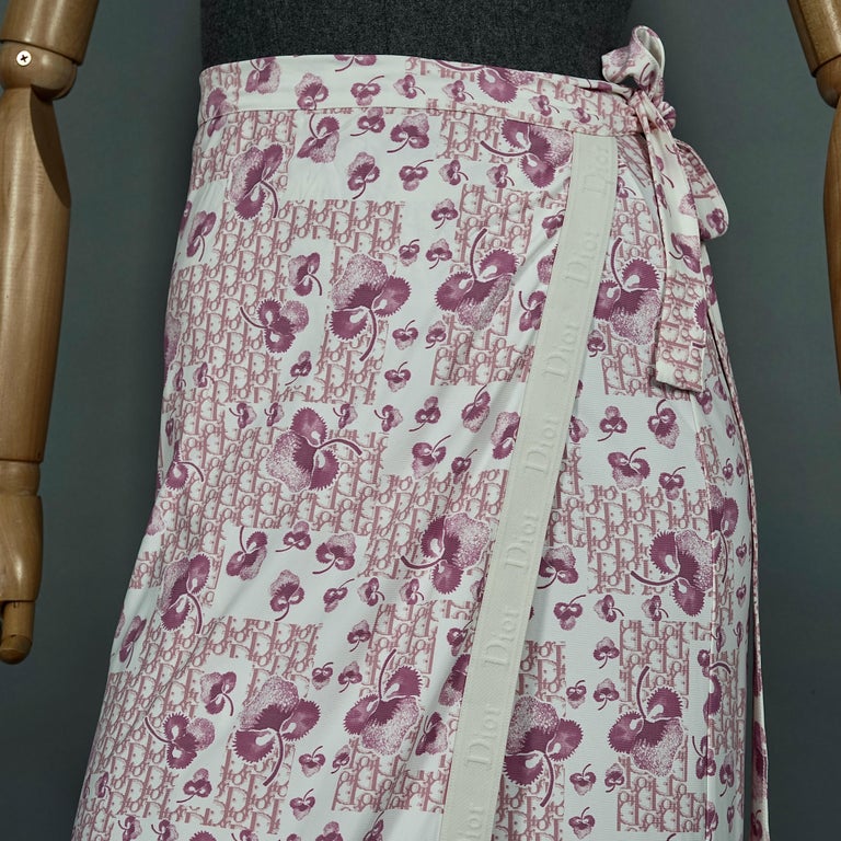 Vintage CHRISTIAN DIOR Pink Floral Logo Monogram Pareo Wraparound Skirt ...