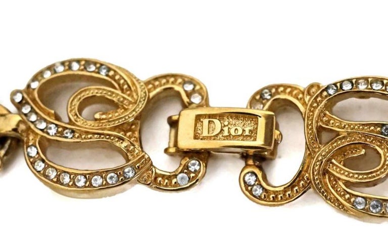 Vintage CHRISTIAN DIOR Rhinestone Logo Links Necklace For Sale at 1stDibs