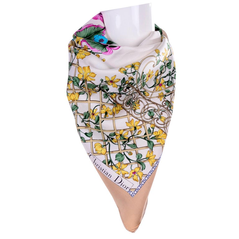 Vintage Christian Dior Sil Scarf in Floral Bird Botanical Print at ...