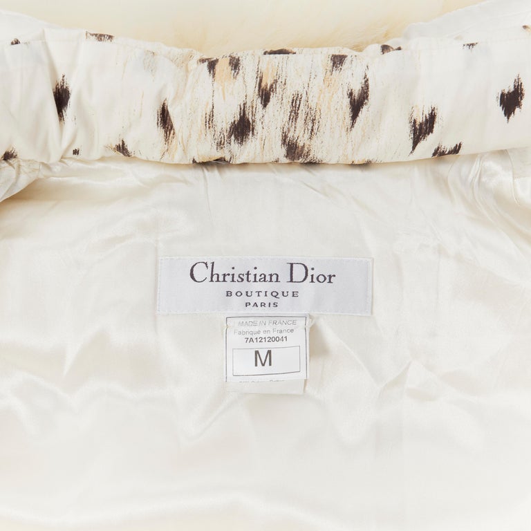 vintage CHRISTIAN DIOR snow leopard print fox fur trim hooded puffer ...