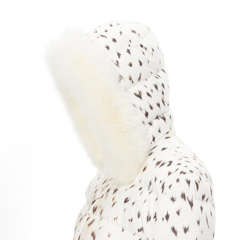 vintage CHRISTIAN DIOR snow leopard print fox fur trim hooded puffer ...