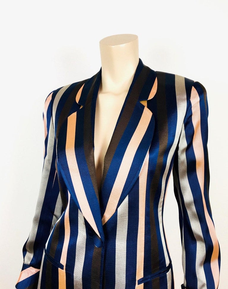 Vintage Christian Dior Striped Navy Brown Peach Metallic Sheen Blazer ...