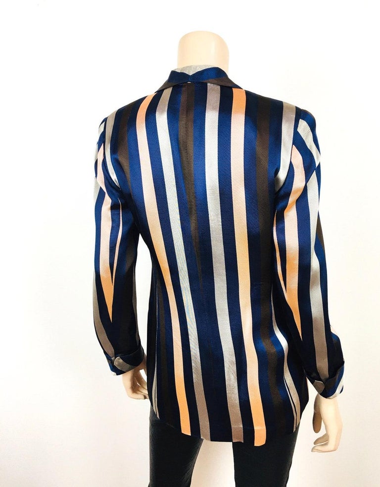 Vintage Christian Dior Striped Navy Brown Peach Metallic Sheen Blazer ...