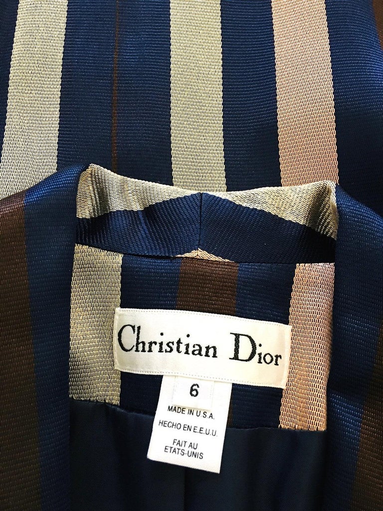 Vintage Christian Dior Striped Navy Brown Peach Metallic Sheen Blazer ...
