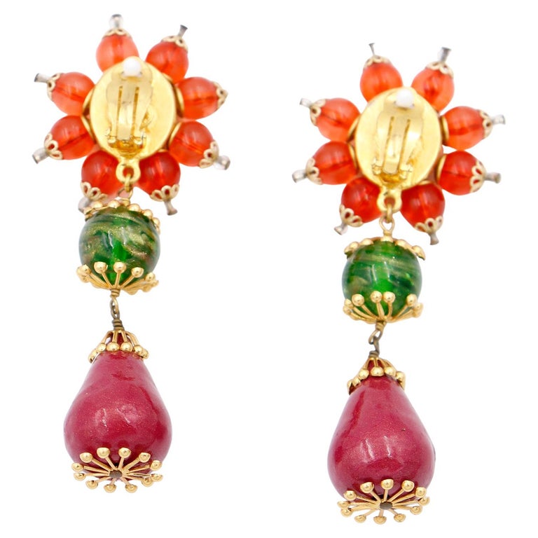 Vintage Christian Lacroix 1990s Colorful Dangle Drop Resin Earrings For ...
