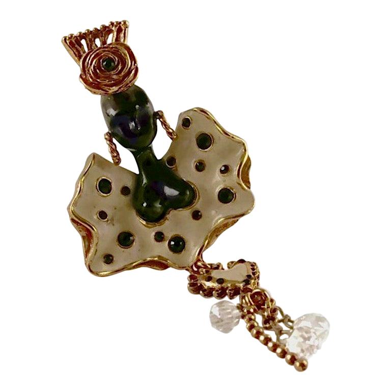 Vintage Enamel Lady Brooch - 8 For Sale on 1stDibs