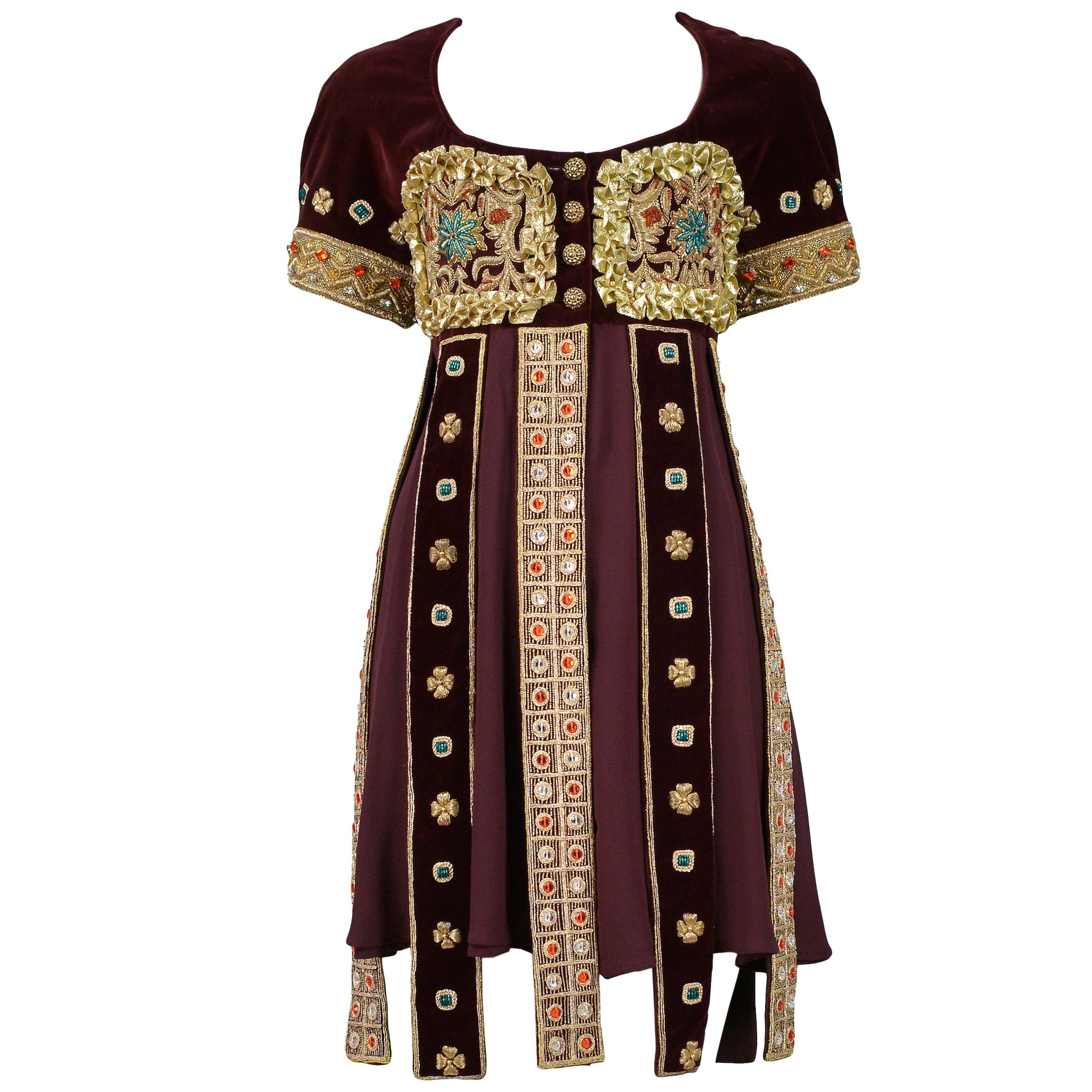 Vintage Christian Lacroix Burgundy Velvet Bejewelled Gladiator Dress ...