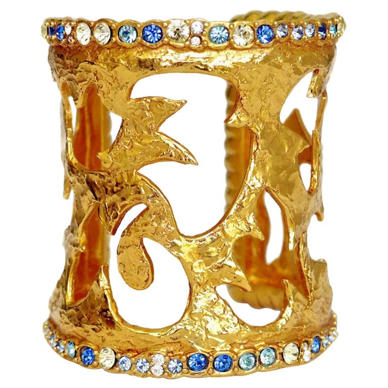 Vintage CHRISTIAN LACROIX Cut Out Emblems Rhinestone Cuff Bracelet at ...