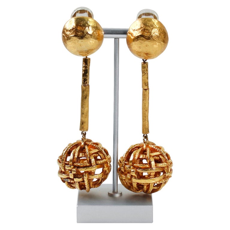 Vintage Christian Lacroix Gold Tone Dangling Ball Earrings, Circa 1990s ...