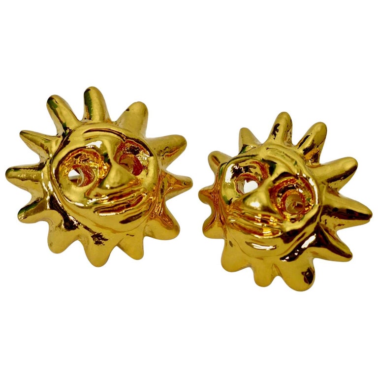 Vintage CHRISTIAN LACROIX Iconic Sun Face Earrings For Sale at 1stDibs
