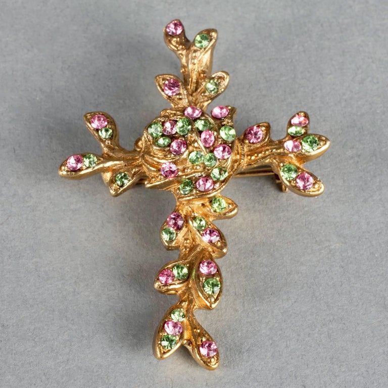 Vintage CHRISTIAN LACROIX Jewelled Rhinestone Cross Pendant Brooch For ...
