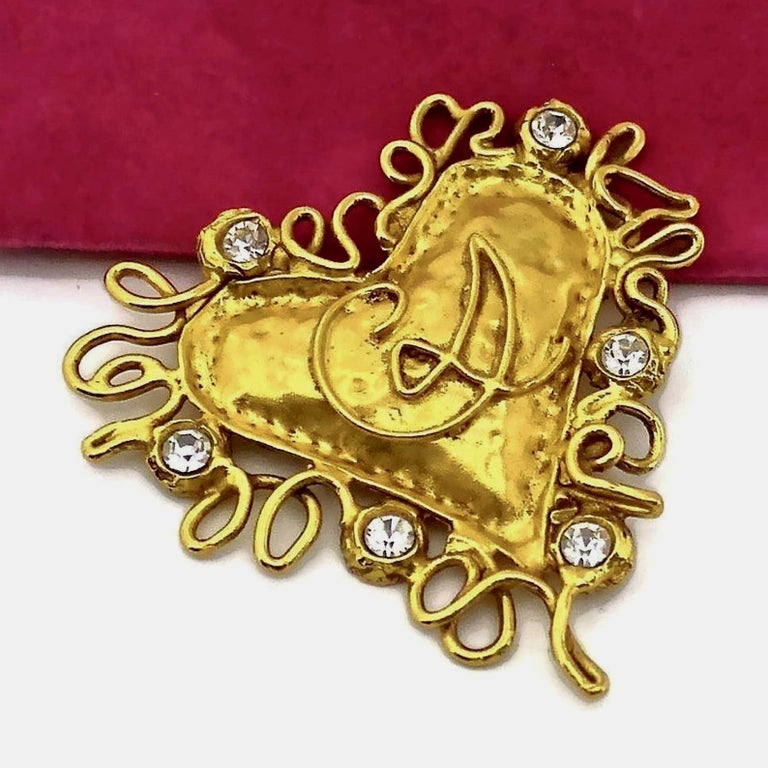 Vintage CHRISTIAN LACROIX Logo Wired Heart Rhinestone Brooch at 1stDibs ...