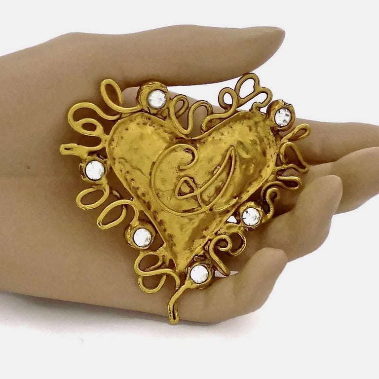Vintage CHRISTIAN LACROIX Logo Wired Heart Rhinestone Brooch at 1stDibs ...