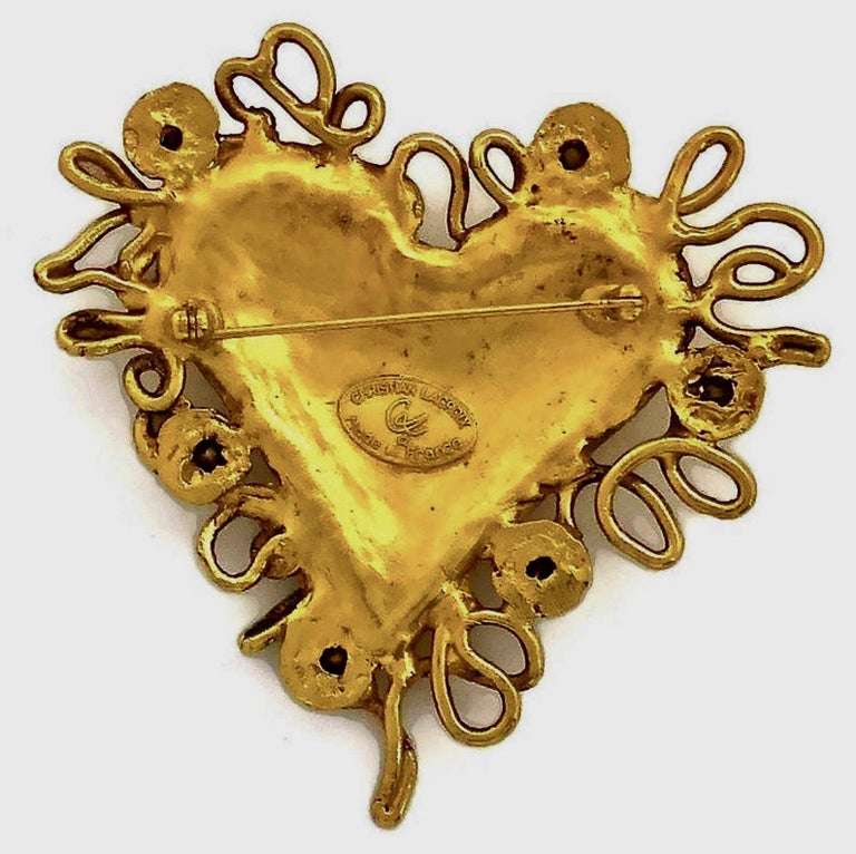 Vintage CHRISTIAN LACROIX Logo Wired Heart Rhinestone Brooch at 1stDibs ...