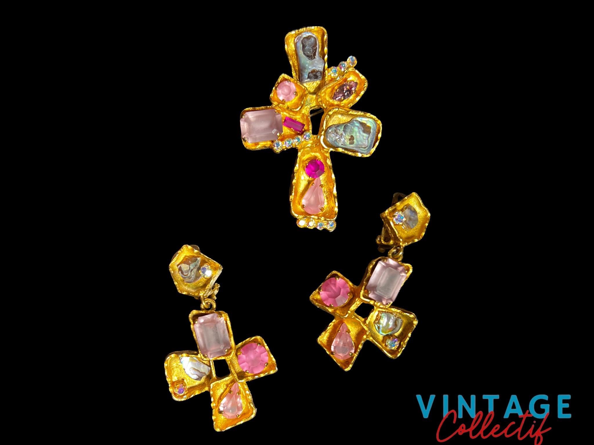 Vintage Christian Lacroix pendant earrings Crystal and abalone at ...