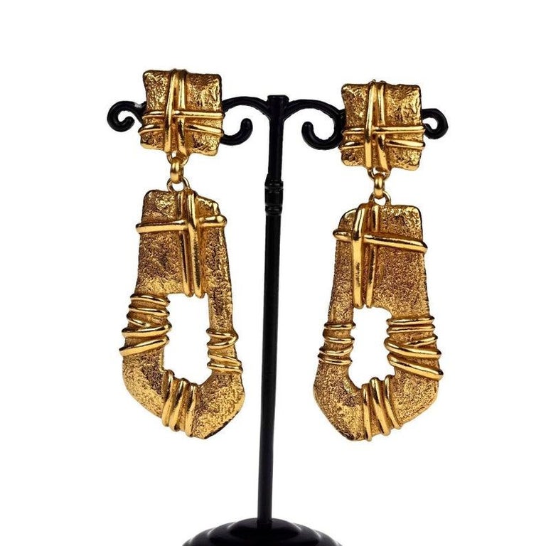 Vintage CHRISTIAN LACROIX Textured Cross Pattern Dangling Earrings at ...