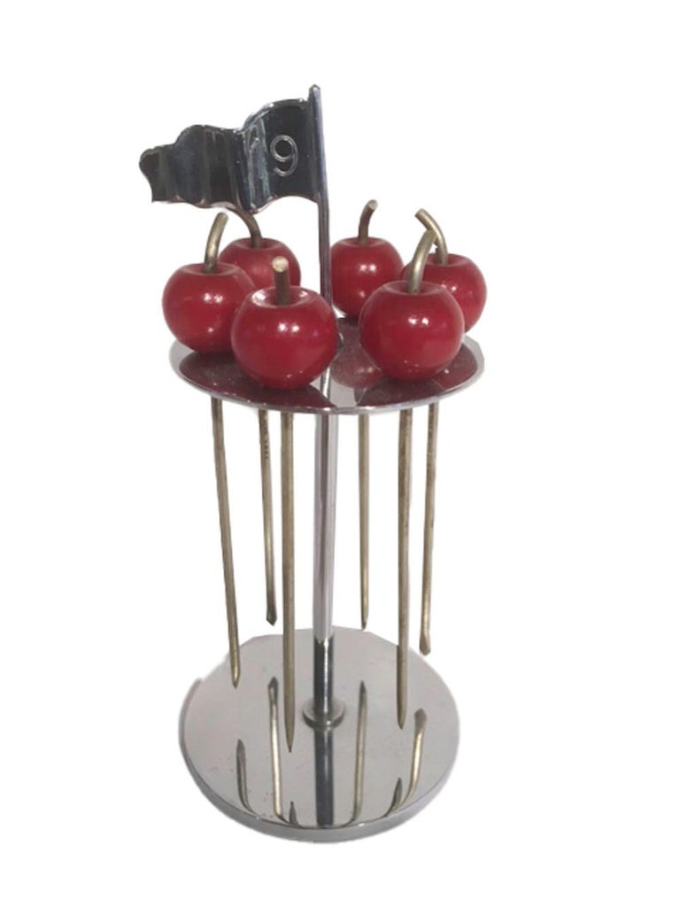 Vintage Chrome and Bakelite 19th Hole, Golf Themed Cocktail Picks at ...
