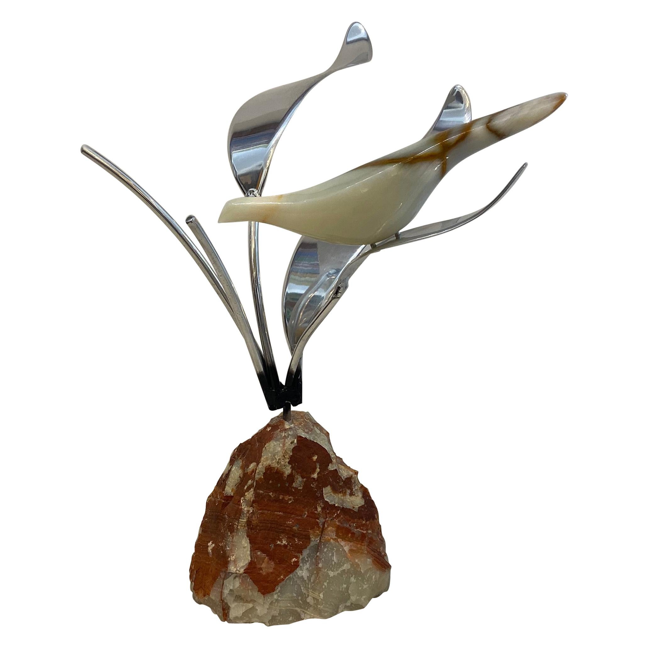 Vintage Chrome and Marble Bird in Tree Sculpture For Sale at 1stDibs ...