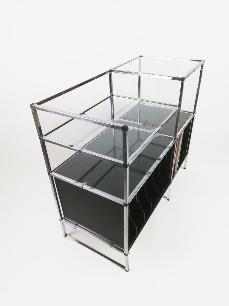 Vintage Chrome étagère, Record Player Stand and vinyl storage, Italy ...