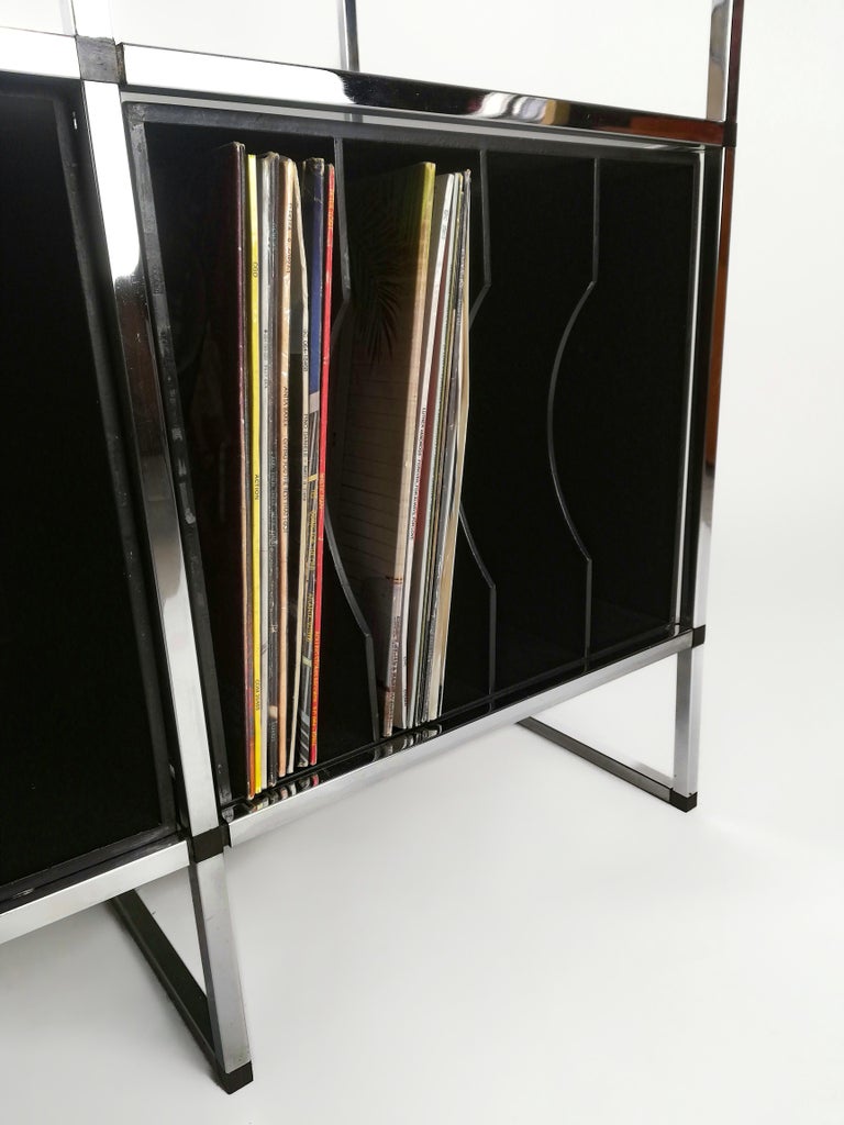 Vintage Chrome étagère, Record Player Stand and vinyl storage, Italy ...