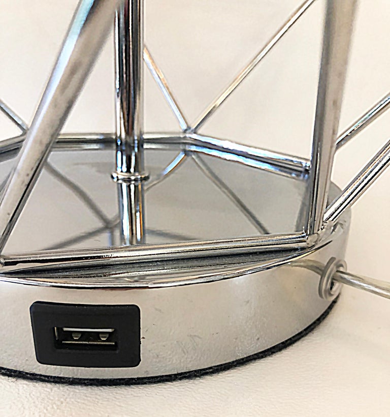 Vintage Chrome Geometric Table Lamps, USB Charging Port on Base For ...