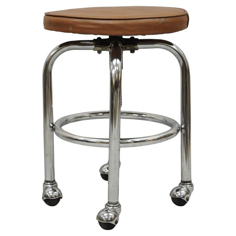 Vintage Chrome Metal American Industrial Rolling Work Stool Seat by ...