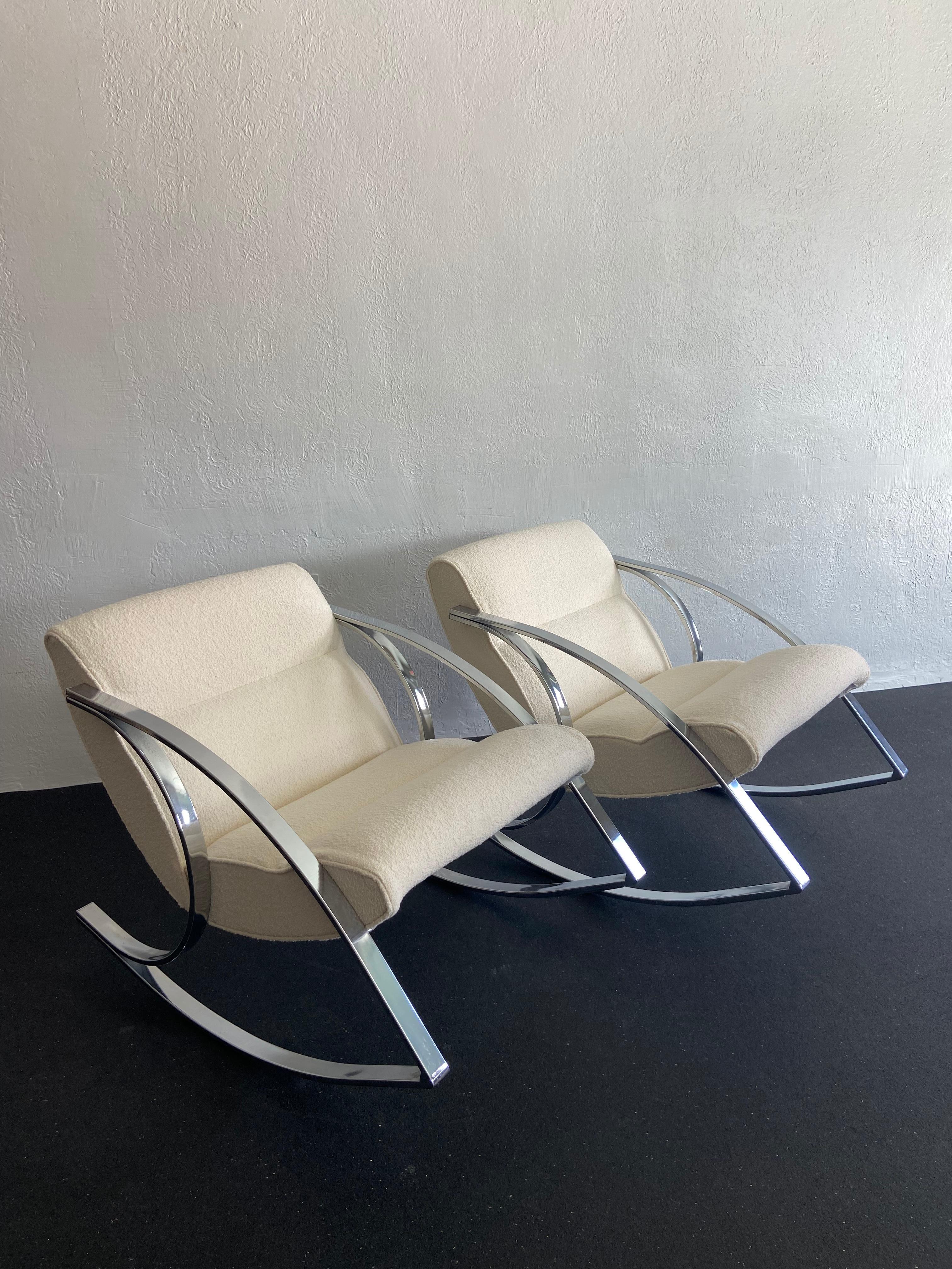Milo Baughman Attributed Chrome Rocking Chairs, a Pair at 1stDibs