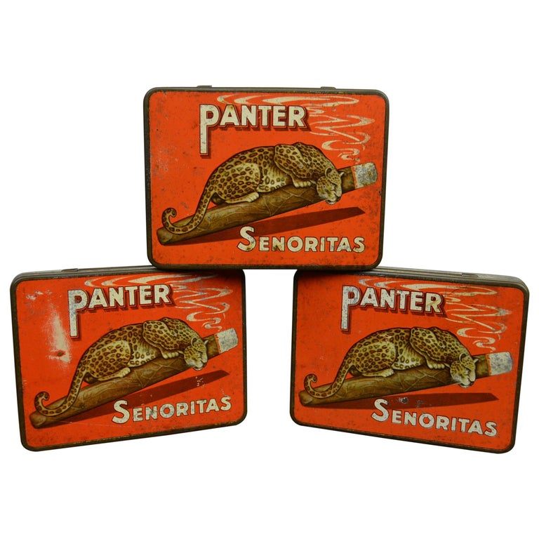 Vintage Cigar Tins with Panter on Cigar, 1960s, Netherlands at 1stDibs
