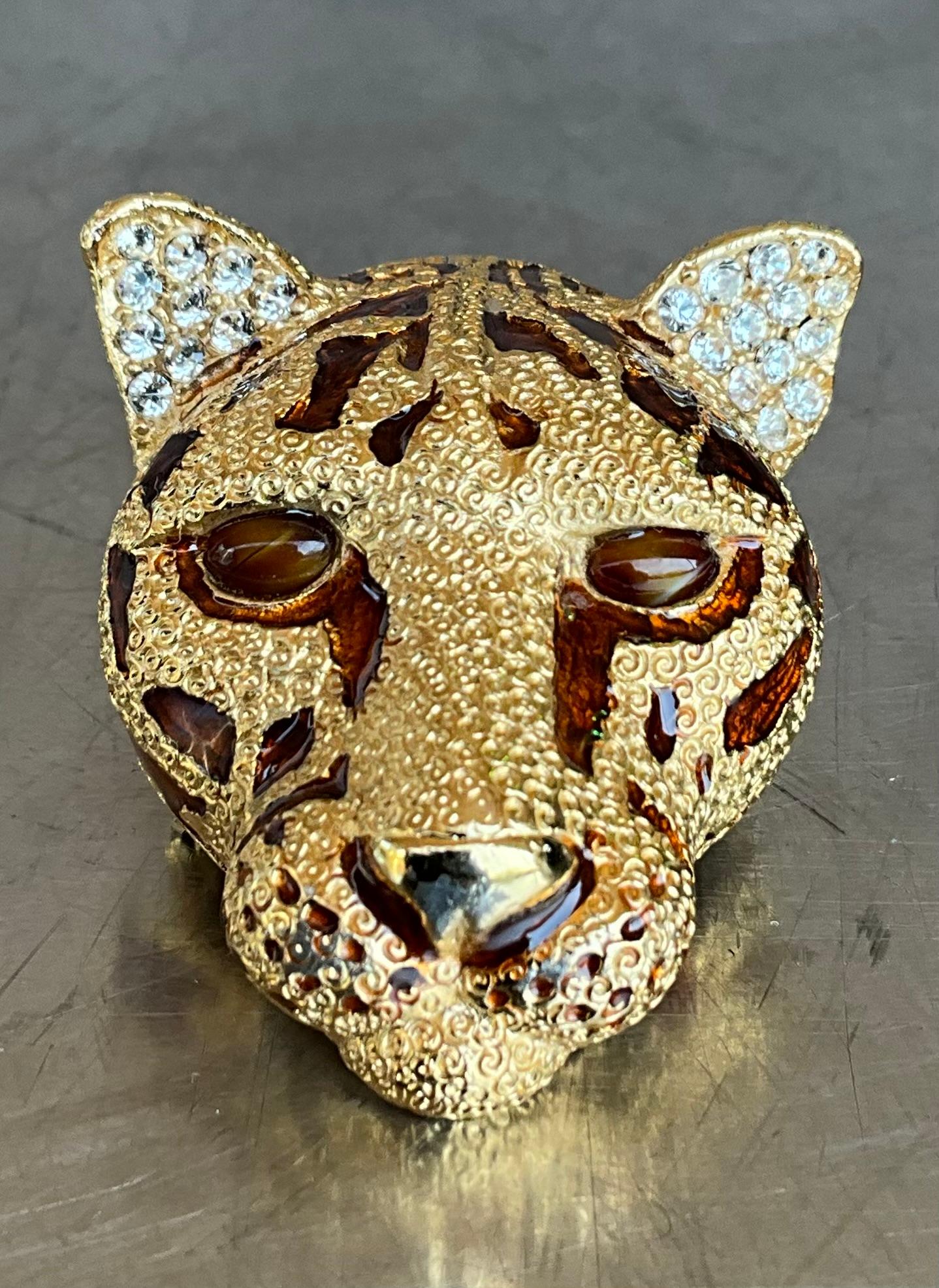 Vintage Ciner Enamel Gold Plated Pave Rhinestone Leopard Brooch For ...
