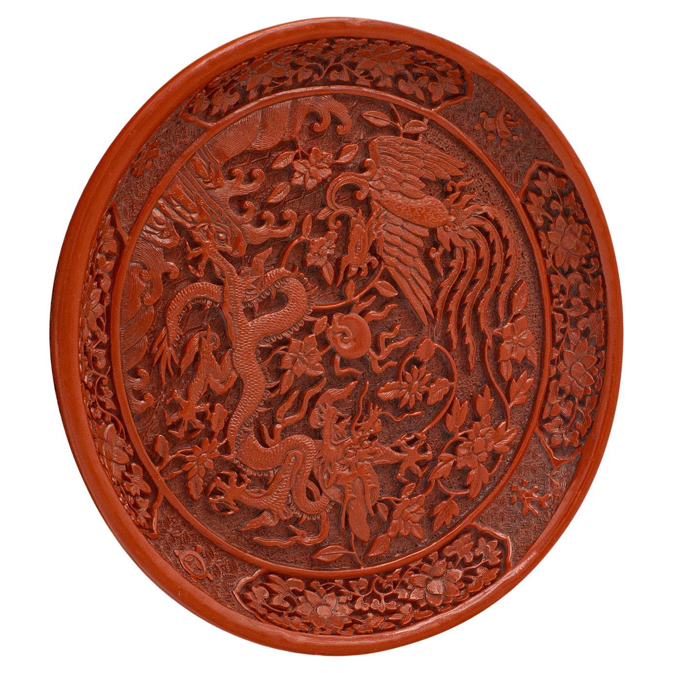 Vintage Cinnabar Decorative Dish, Chinese, Relief Carved, Display Plate ...