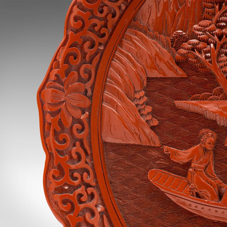 Vintage Cinnabar Display Plate, Chinese, Decorative Serving Dish ...