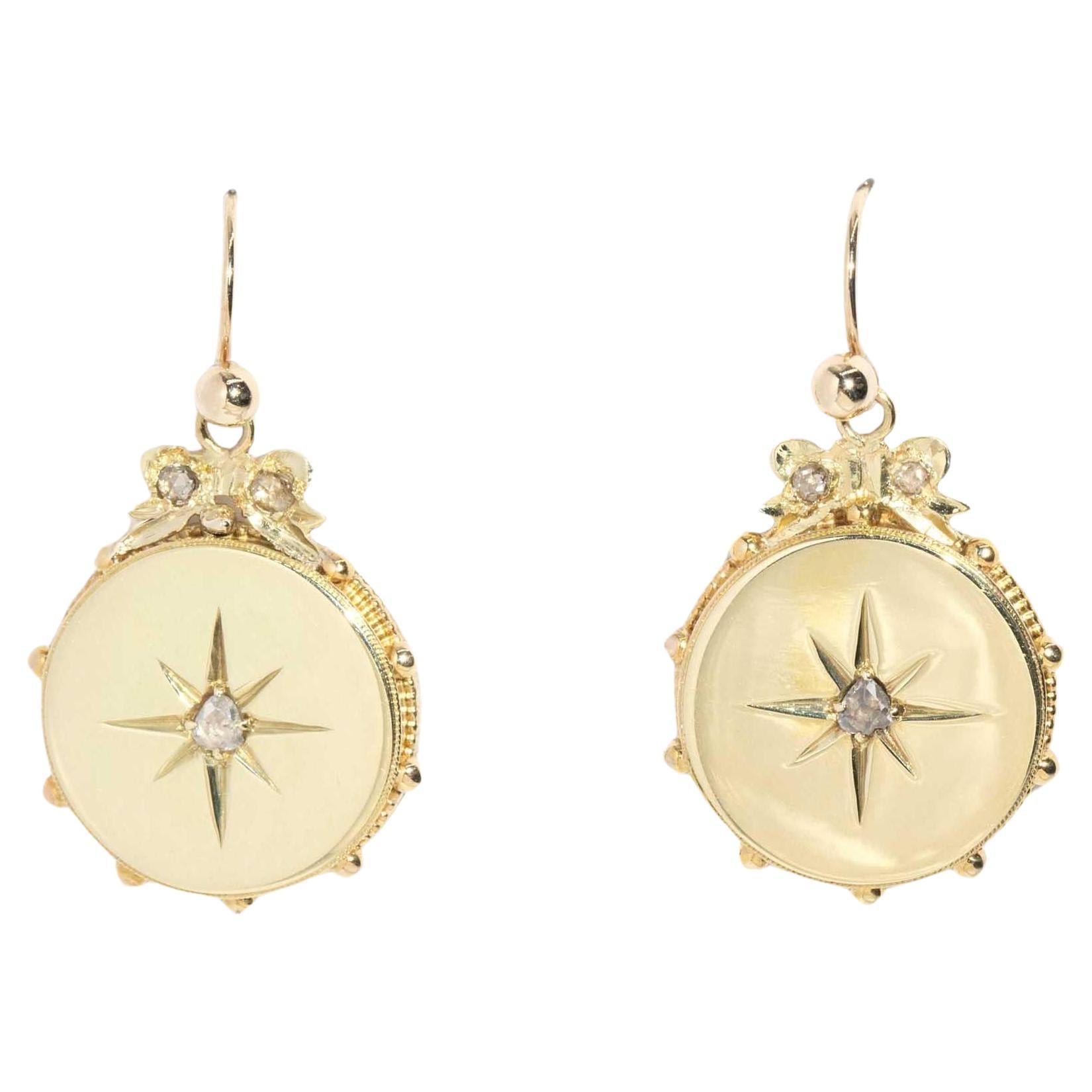 Vintage Circa 1930s Rose Cut Diamond Hook Earrings 15 Carat Gold For ...