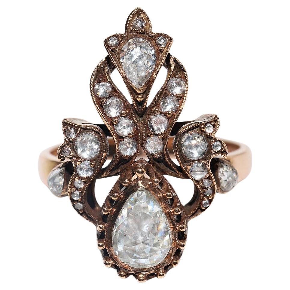 Vintage Circa 1950s 14k Gold Natural Rose Cut Diamond Decorated Navette ...