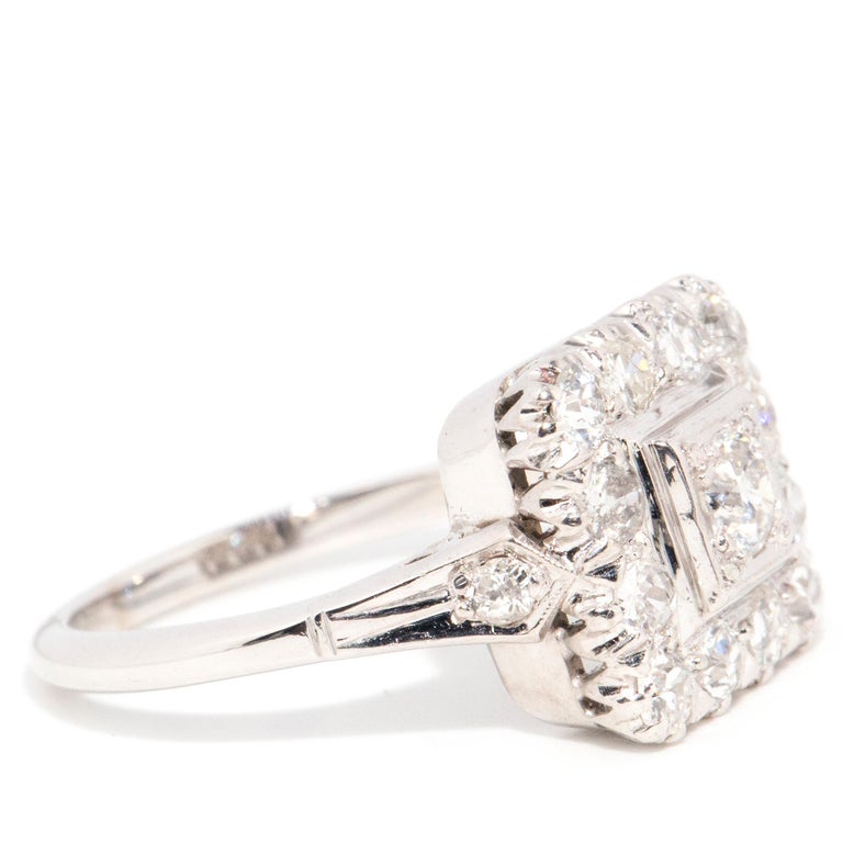 Vintage circa 1950s 18 Carat White Gold Old Cut Diamond Square Cluster ...