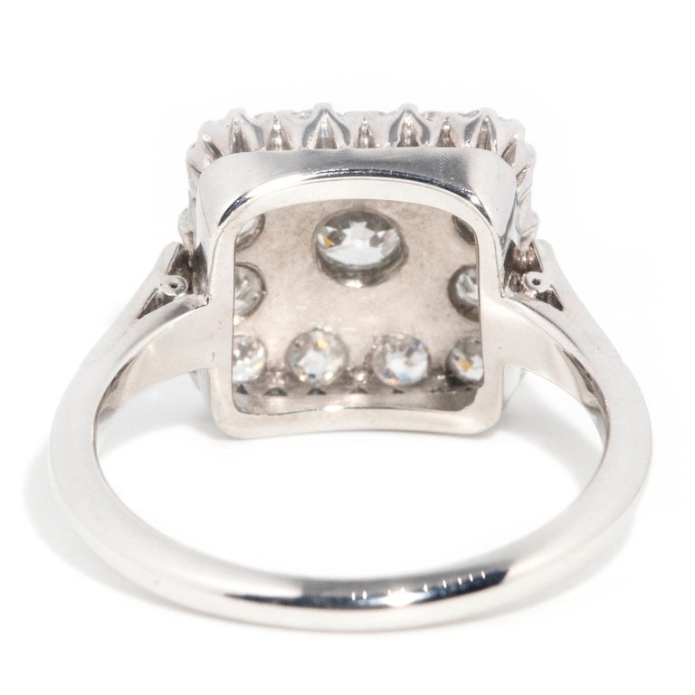 Vintage circa 1950s 18 Carat White Gold Old Cut Diamond Square Cluster ...