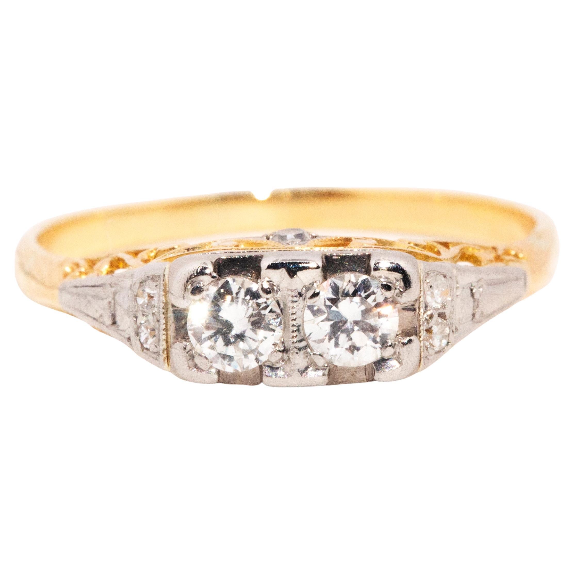Vintage Circa 1950s 18 Carat Yellow and White Gold Twin Diamond London ...