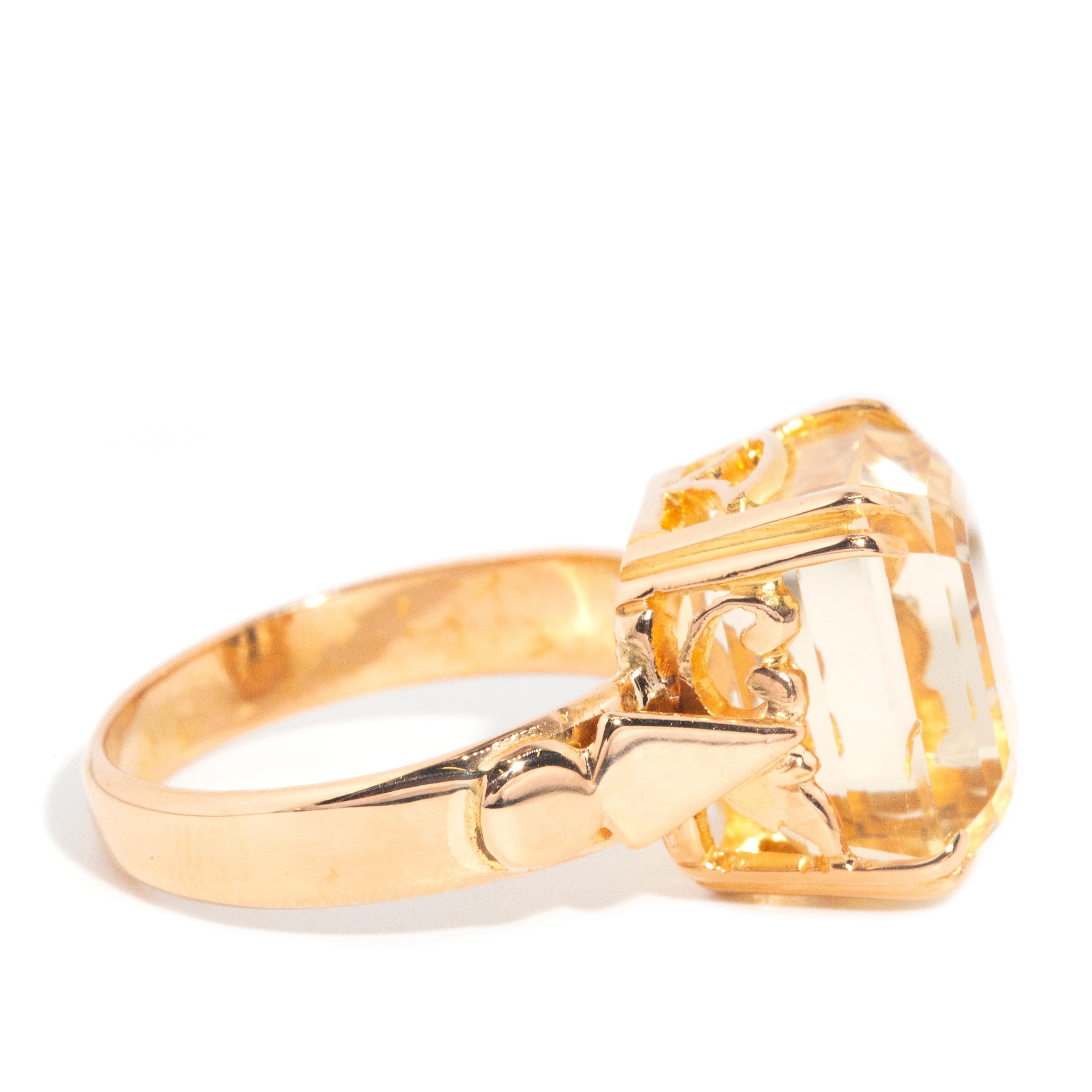 Vintage Circa 1950s Emerald Cut Citrine Cocktail Ring 21 Carat Yellow ...