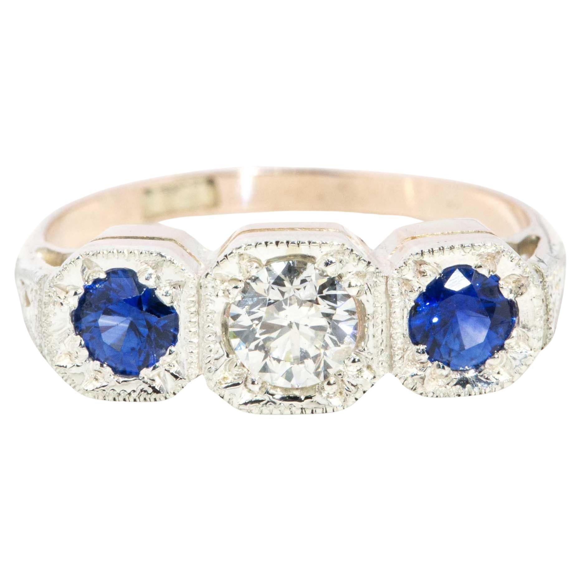 Vintage Circa 1950s Sapphire and Diamond Ring 9 Carat Yellow Gold For ...