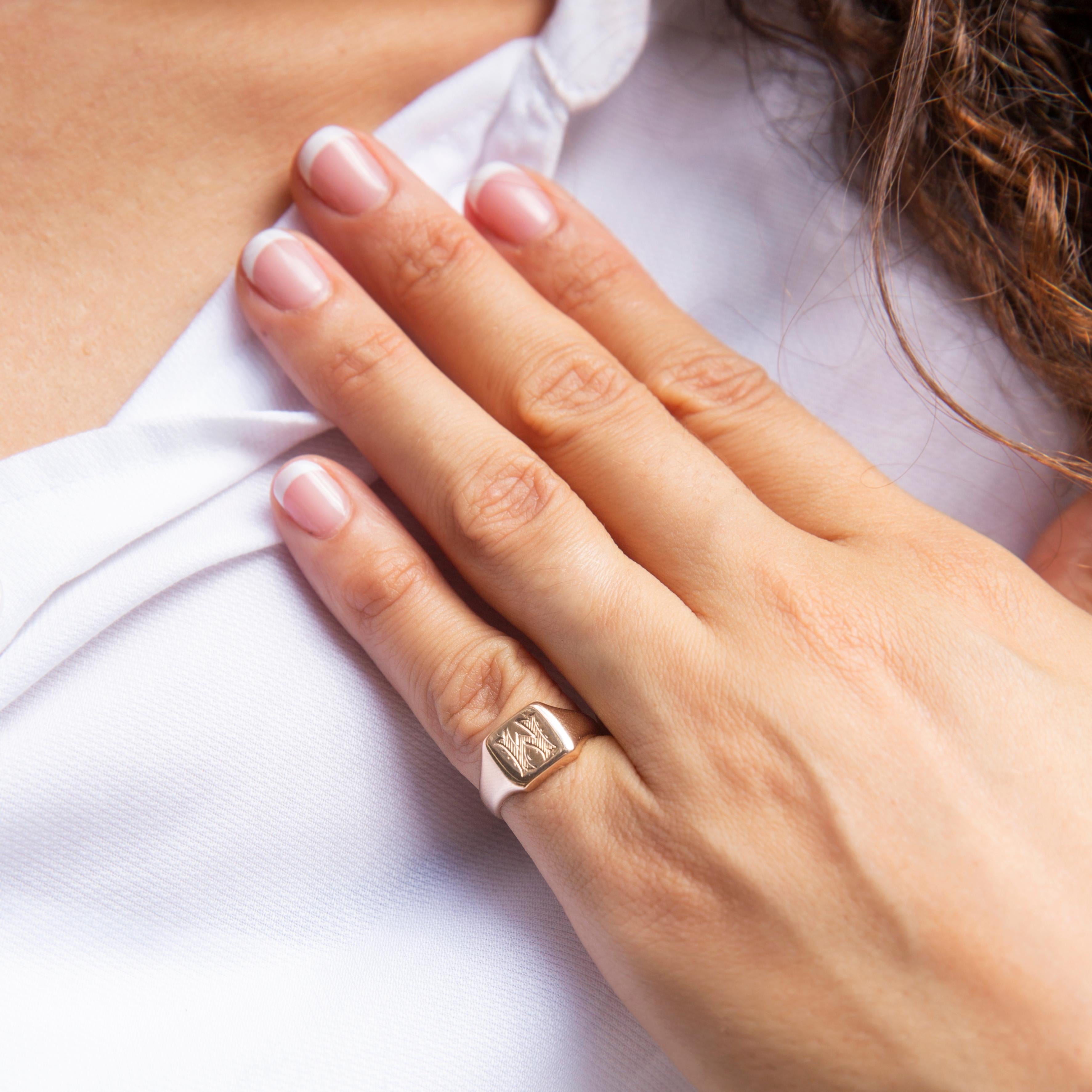 Vintage circa 1960s 18 Carat Rose Gold Letter "M" Cushion Shaped Signet ...