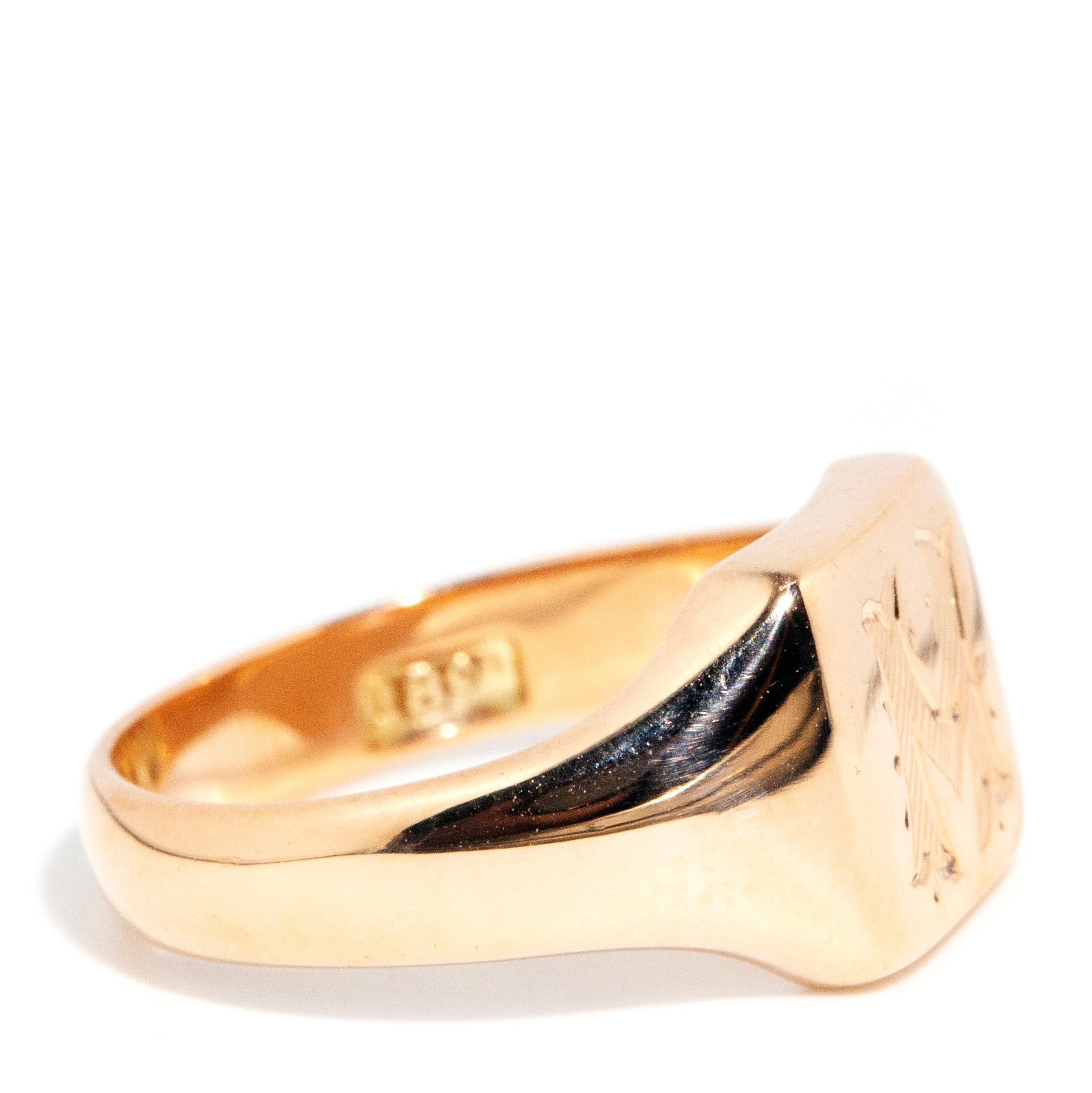 Vintage circa 1960s 18 Carat Rose Gold Letter "M" Cushion Shaped Signet ...