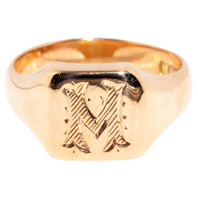 Vintage Circa 1960s 18 Carat Rose Gold Letter "M" Cushion Shaped Signet ...