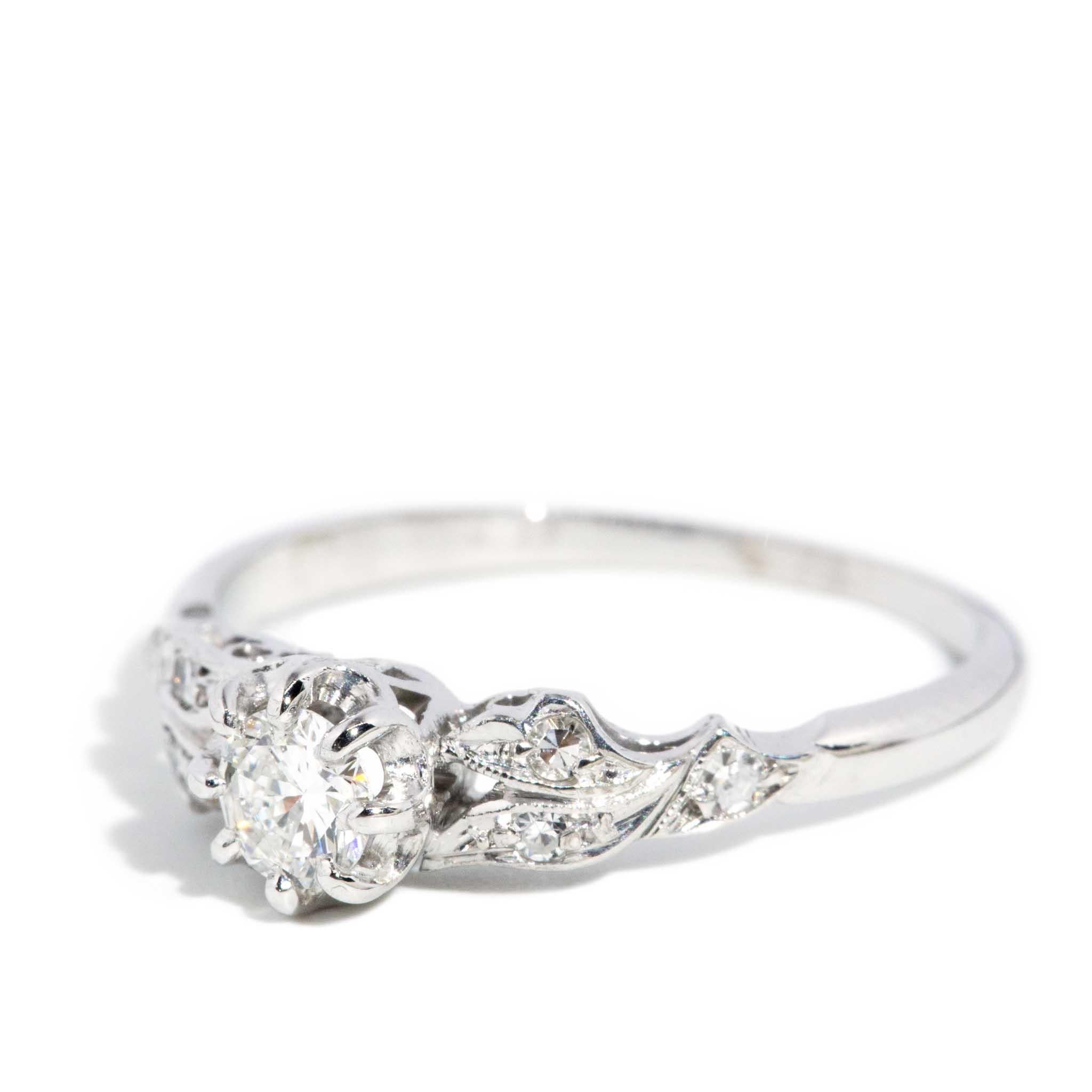 Vintage Circa 1960s Diamond Engagement Ring 18 Carat White Gold For Sale at 1stDibs